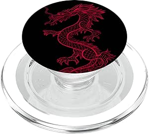 Amazon.com: Red Fire Dragon On Black Background PopSockets PopGrip for ...