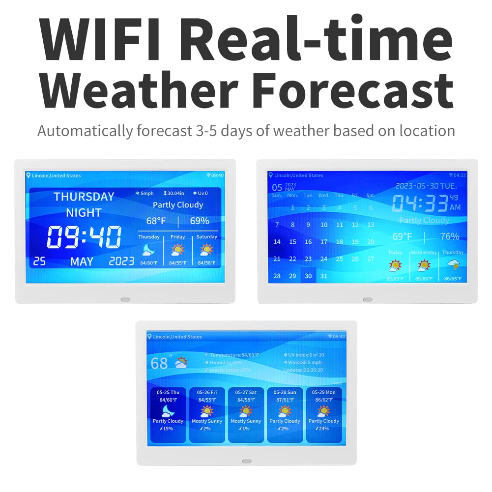 HIPOINK 10.1 Inch WiFi Digital Calendar, Digital Clock,Weather Forecast ...
