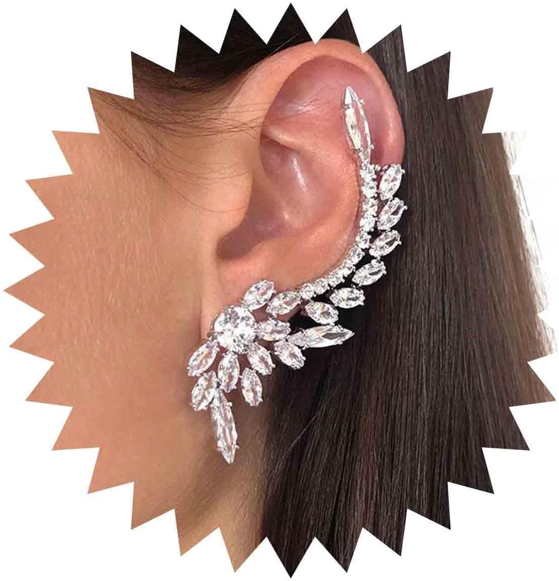 Aneneiceera Vintage Crystal Cuff Wrap Earring Silver Rhinestone Leaf ...