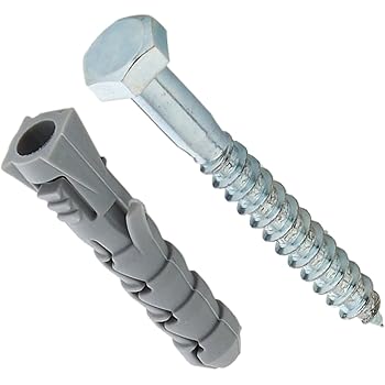 Rawlplug Nylon Plug 8mm with Hex Head Coach Screw M6 X 50mm (Pack of 10 ...