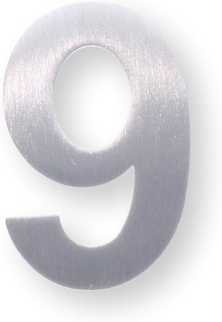Métal Nombre de 9, acier inoxydable brossé - Hauteur 4 cm, étiquette ...