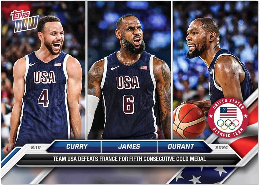 Amazon.com: 2024 Topps Now Olympic Games Steph Curry/LeBron James/Kevin Durant #26 Team USA Gold ...