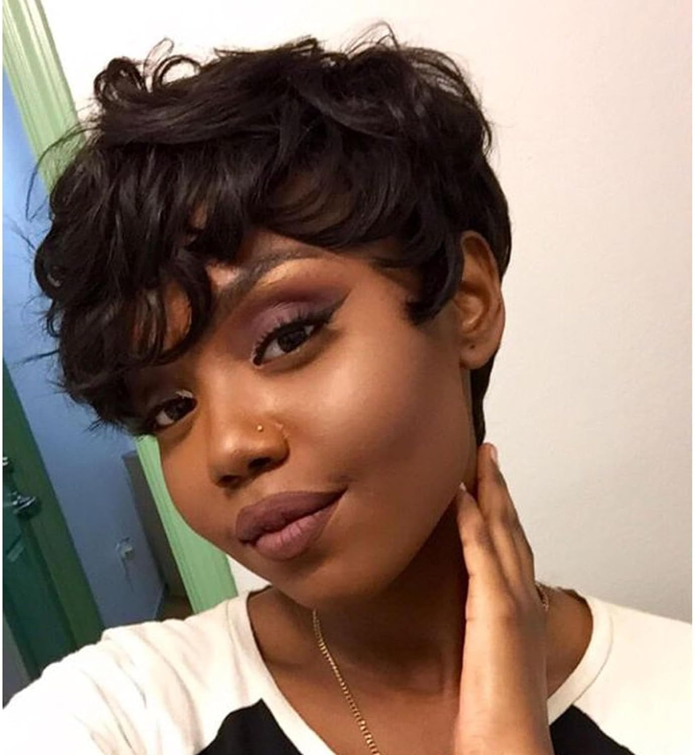 Amazon.com : Evasens Short Pixie Cut Wigs Human Hair Wigs for Black Women Pixie wig with Bangs ...
