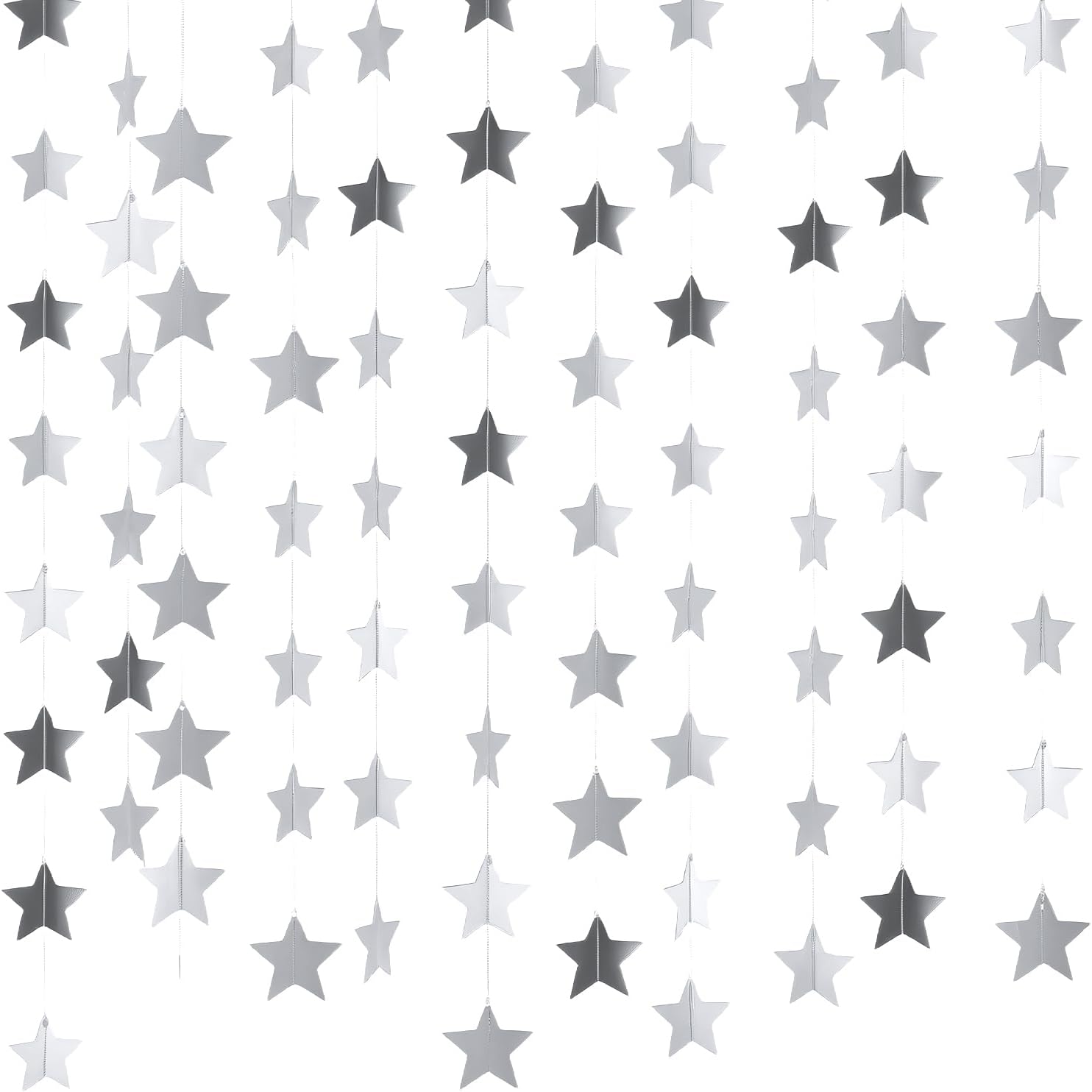AYESY Reflective Star Paper Garland, 78 Feet Glitter Silver Star ...