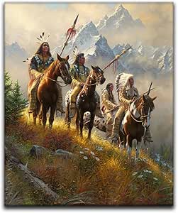 Vintage Indian Wall Art, Native American Tribe Chief on Horse Poster ...