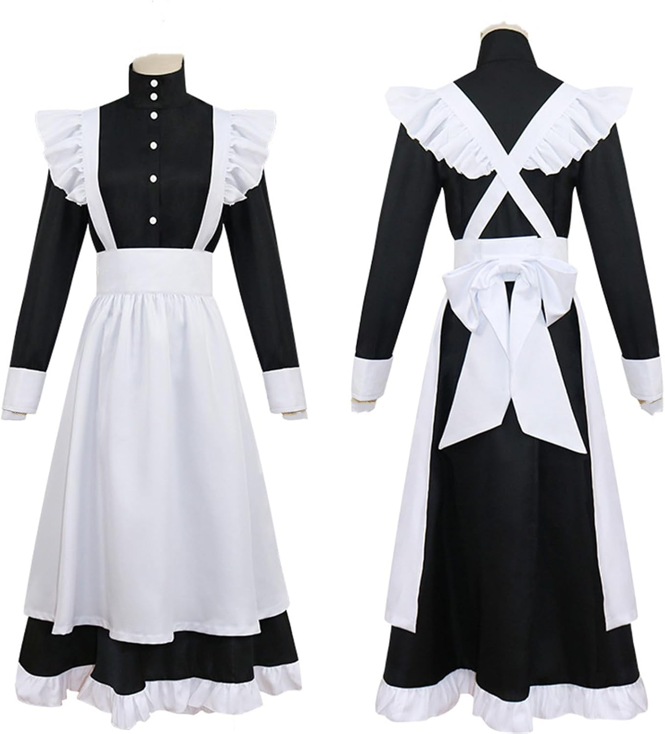 Amazon.com: YJCOS Women's Classic Maid Long Dress Black and White Apron ...