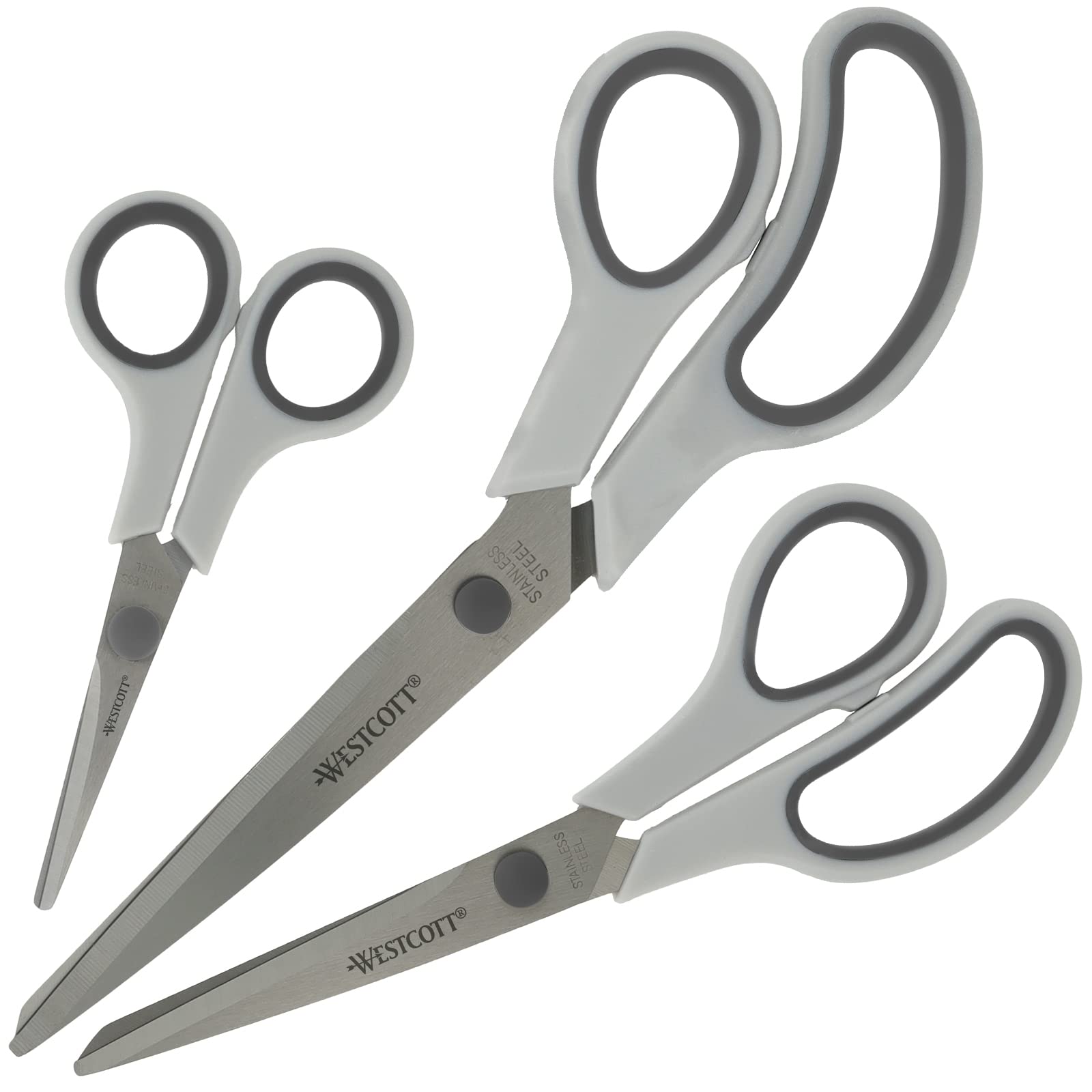 Westcott Easy Grip Scissors 3 Pieces Grey | Set of 3 Universal Scissors ...