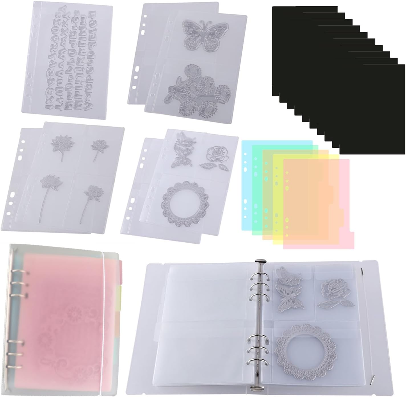 Amazon.com : 20 Pages/1Set A5 Clear 6 Ring Storage Book Binder; Stamp ...