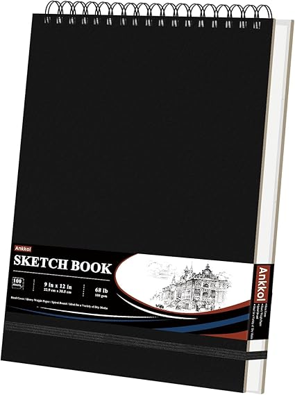 Amazon.com: 9" x 12" Sketch Book, Top Spiral Sketchbook Hardcover, 68lb ...