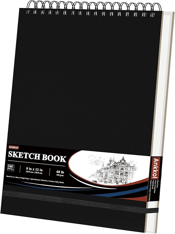 Amazon.com: 9" x 12" Sketch Book, Top Spiral Sketchbook Hardcover, 68lb ...