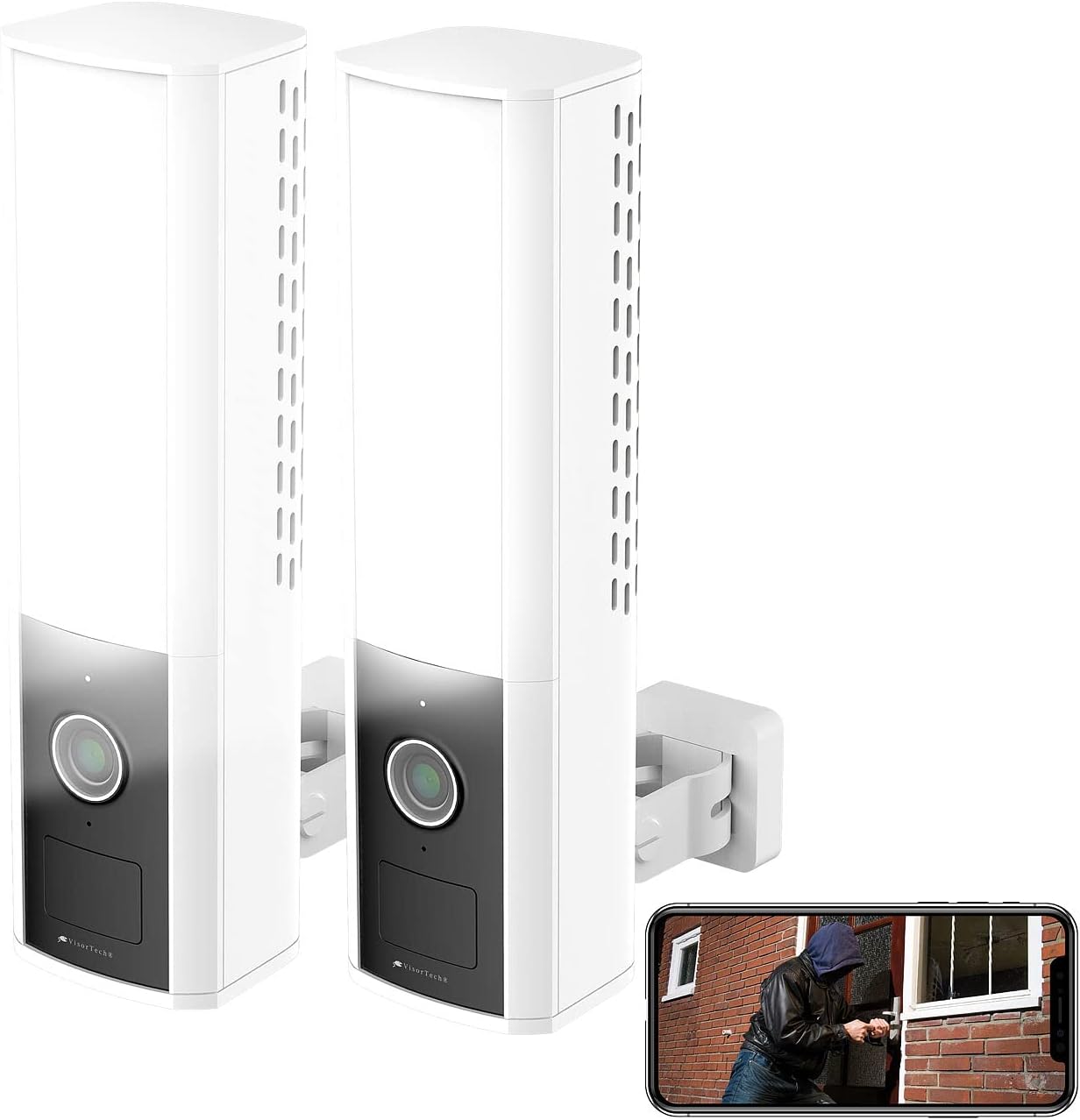 VisorTech Flutlicht Kamera: 2er-Set 2K-Kamera, 2 LED-Strahler, 2.400lm ...