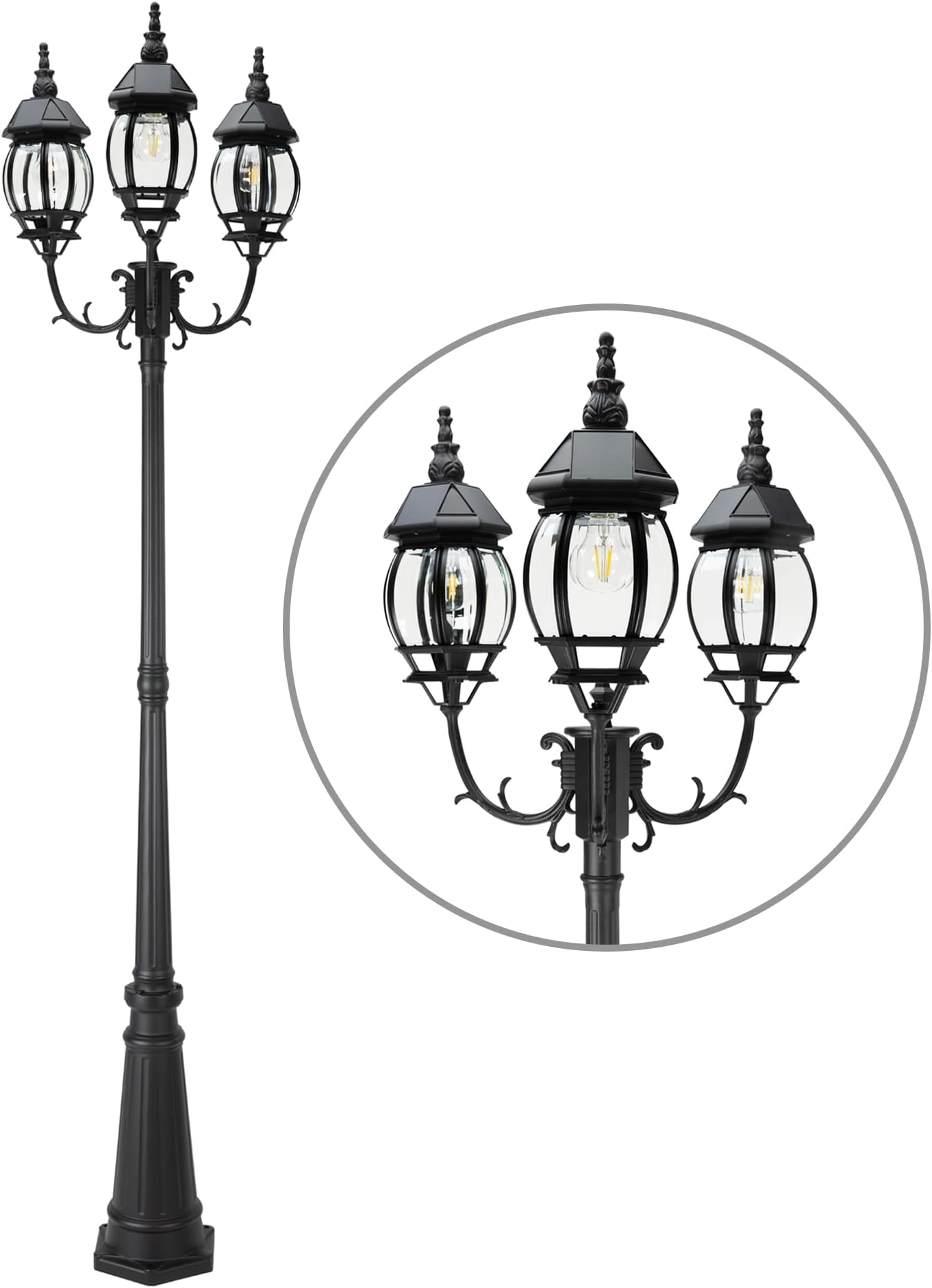 LUTEC Outdoor Solar Post Light with Triple-Head, Dusk to Dawn Lamp Post ...