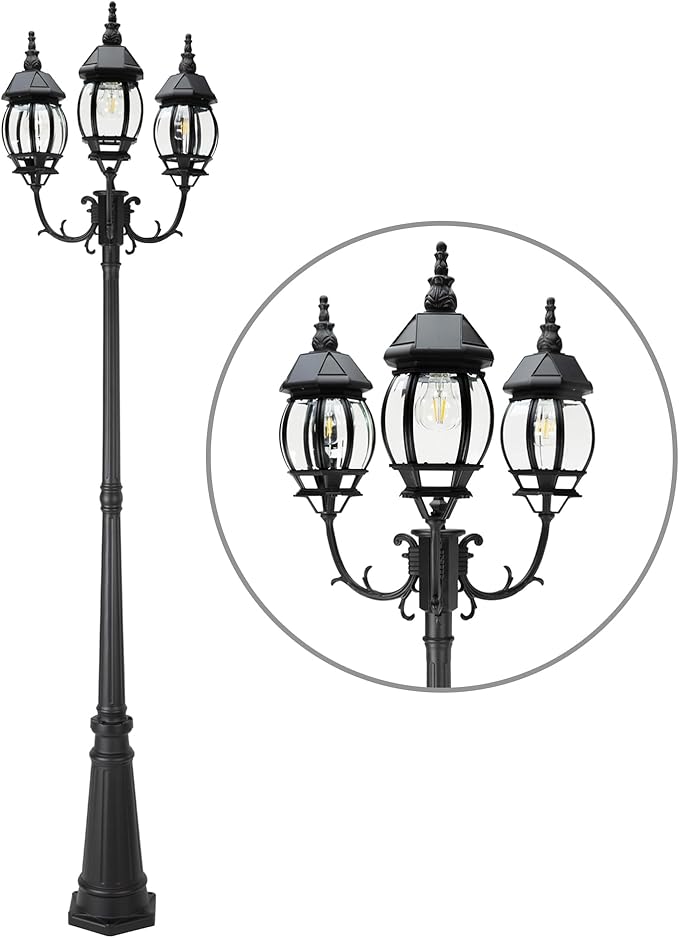LUTEC Outdoor Solar Post Light with Triple-Head, Dusk to Dawn Lamp Post ...