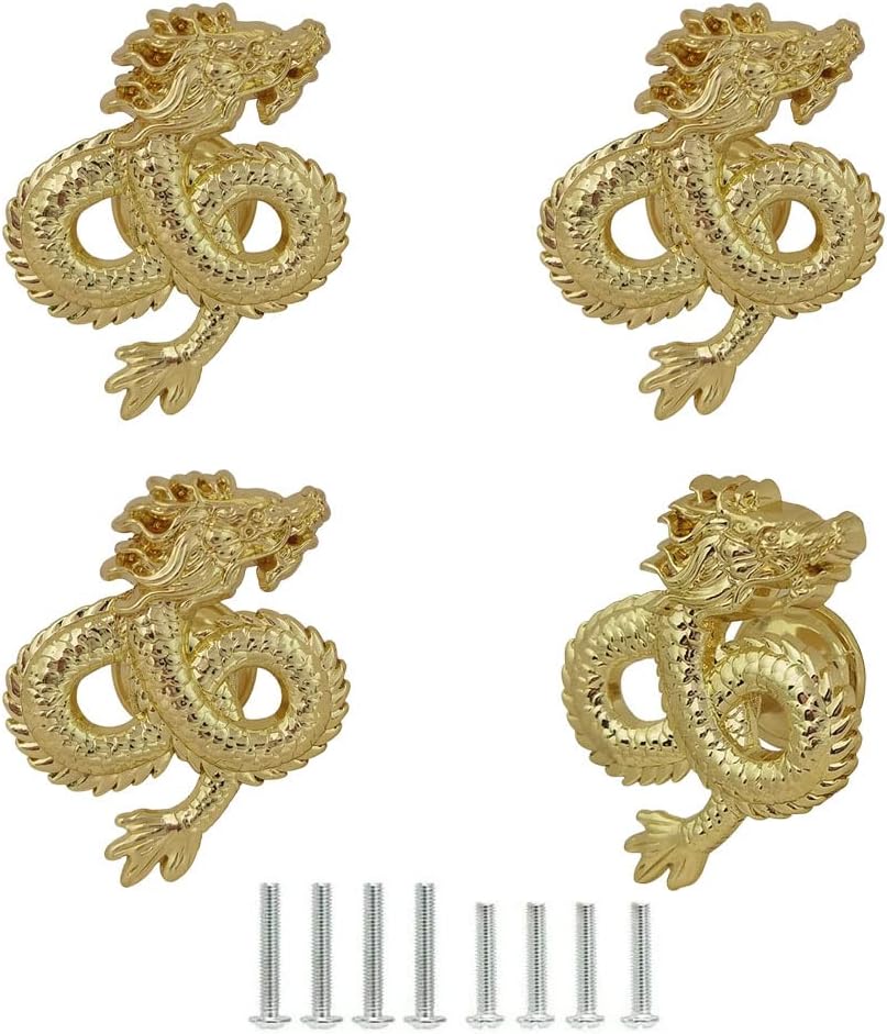 CPELLESSE 12 Pcs Dragon Cabinet Knobs Drawer Door Knobs Metal Vanity ...