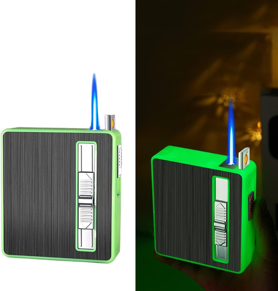 Amazon.com: Metal Cigarette Case With Built-in Lighter Windproof ...