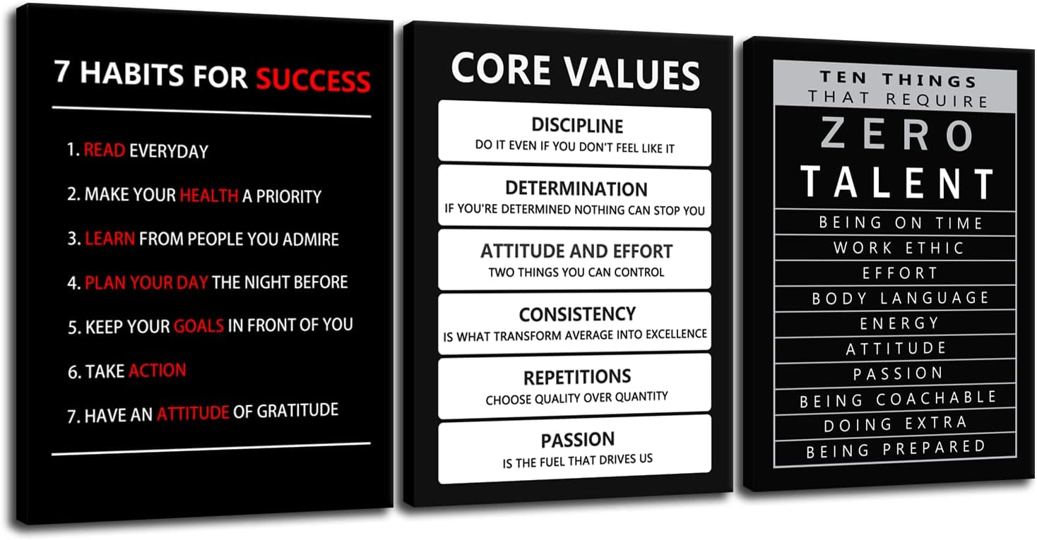 Amazon.com: Inspirational Canvas Wall Art 3 Pieces Core Values Poster ...