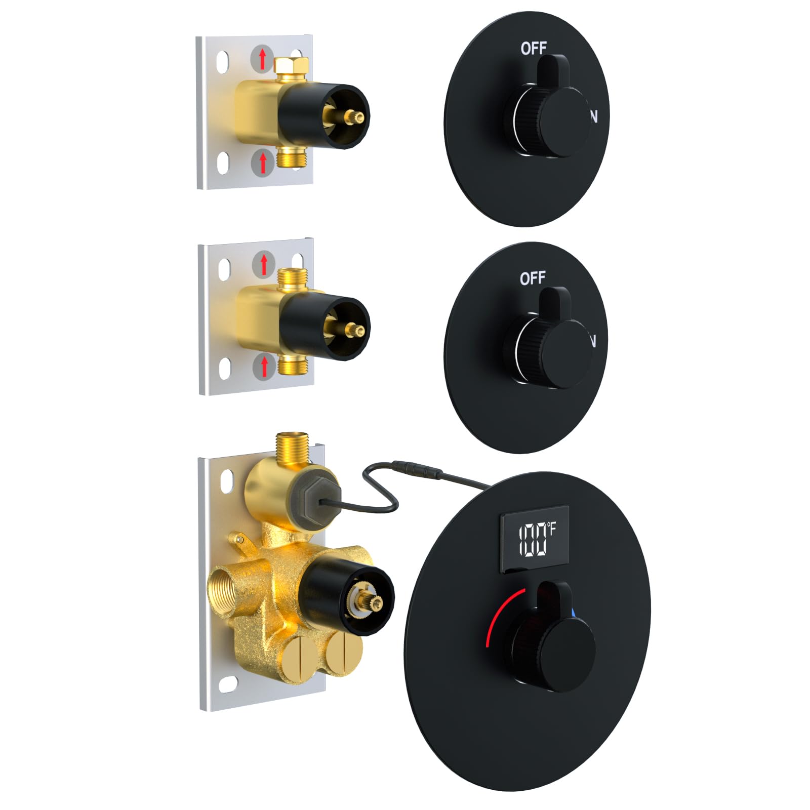 Shower Mixer Valve with Digital Temperature Display, 2 Way Flow Control ...