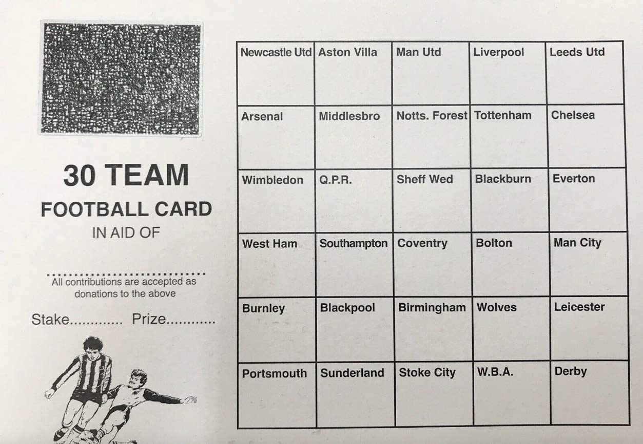 FOOTBALL SCRATCH CARDS 30 TEAMS PACK OF 100 FUNDRAISING SCRATCH CARDS ...
