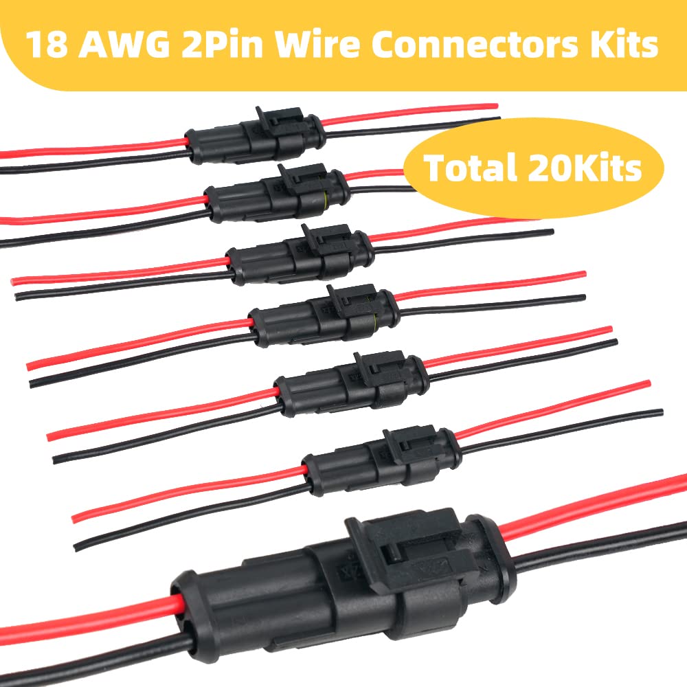 Snapklik.com : Amliber 20 Kits 18 AWG 2 Pin Waterproof Automotive Wire ...