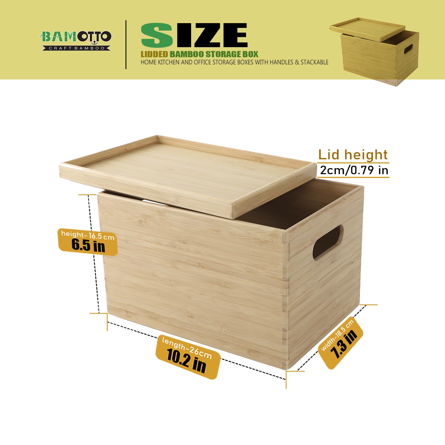 BAMOTTO Lidded Bamboo Storage Bins & Box/Cube/Basket, Home Kitchen and Office Storage Boxes with ...