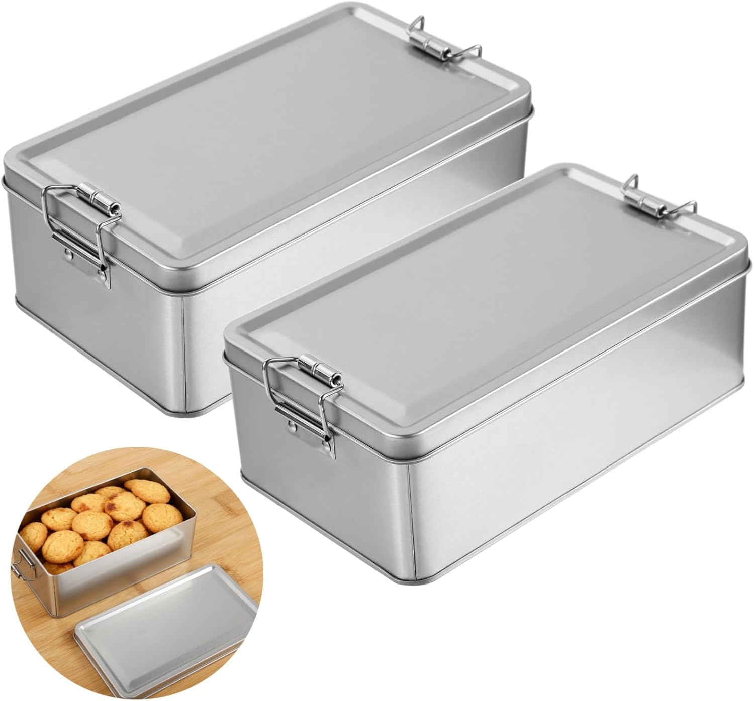 Amazon.com - FELISTORY 2 Pcs Metal Storage Box with Lid, 7.3 x 4.1 in ...