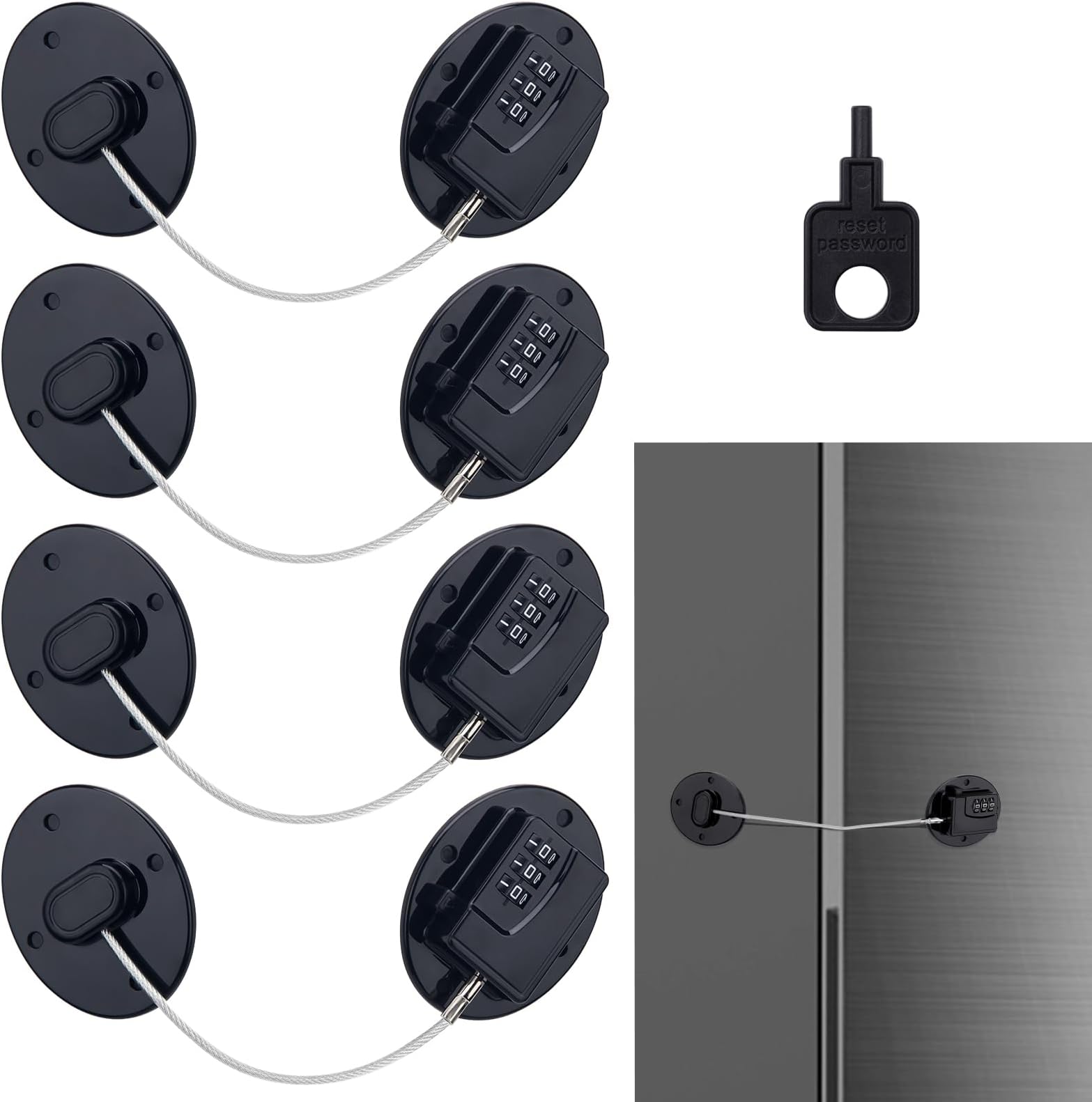 3 Packs Fridge Lock, Heavy Duty 3 Digit Cable Lock for Kids, Baby ...