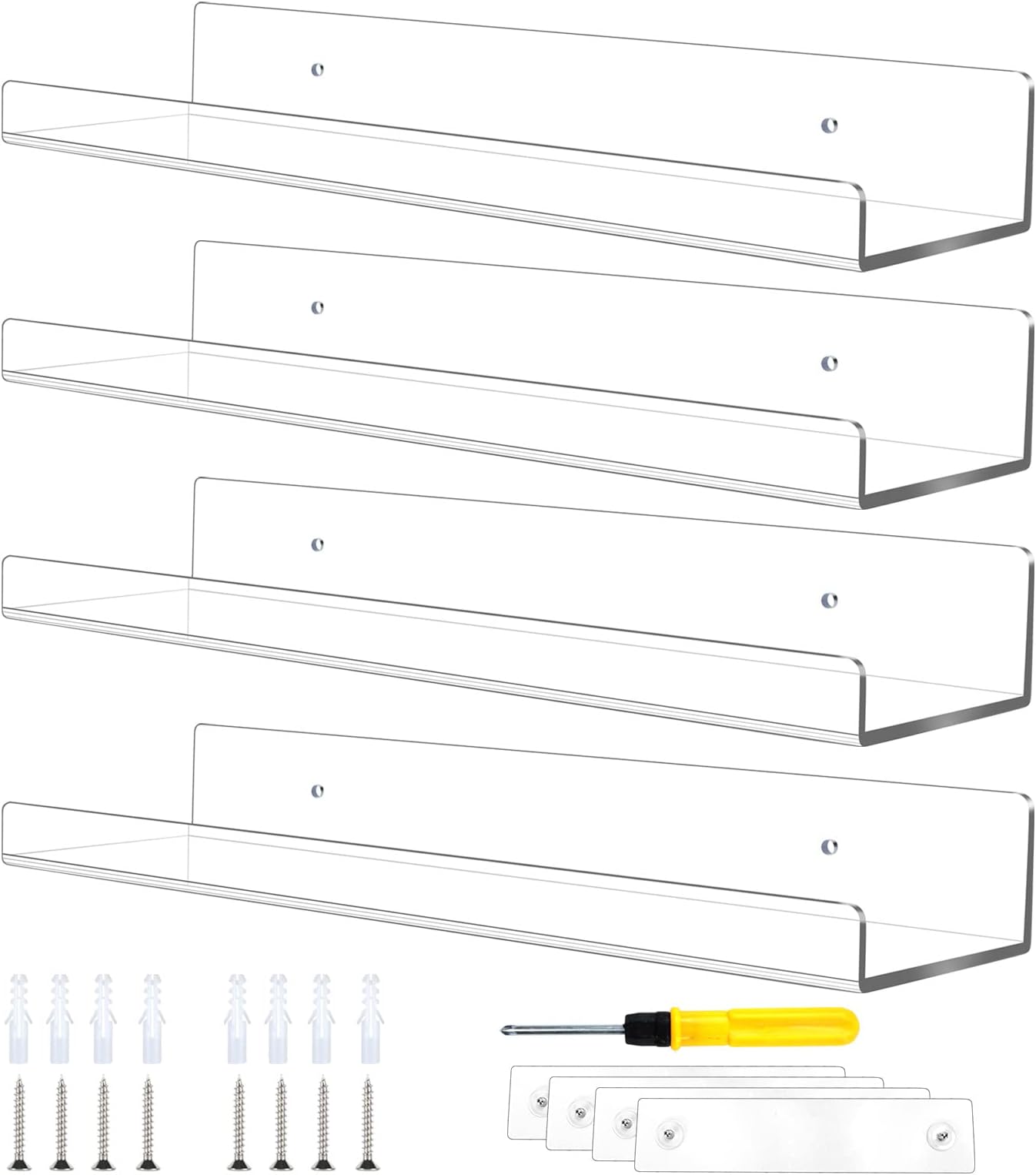 Amazon.com: PITBVO Clear Acrylic Shelves, 4 Pack 15 Inch Floating Wall ...