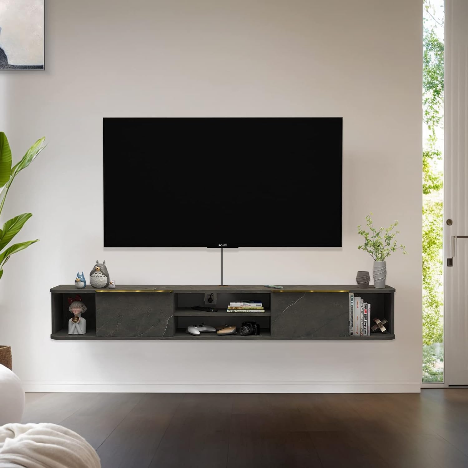 Pmnianhua Floating TV Stand with 2 Drawers, 78'' Wall Mounted Floating ...