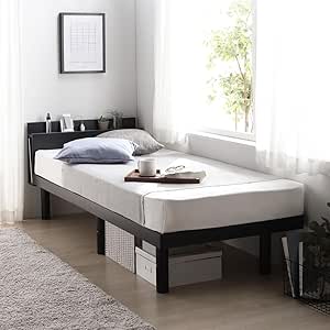 Amazon｜RASIK ベッド セミシングル ポケットコイルマットレス付き ブラック すのこ コンセント 棚 収納 高さ調節 お客様組立 Aerus アエラス｜フレーム＆マットレスセット ...