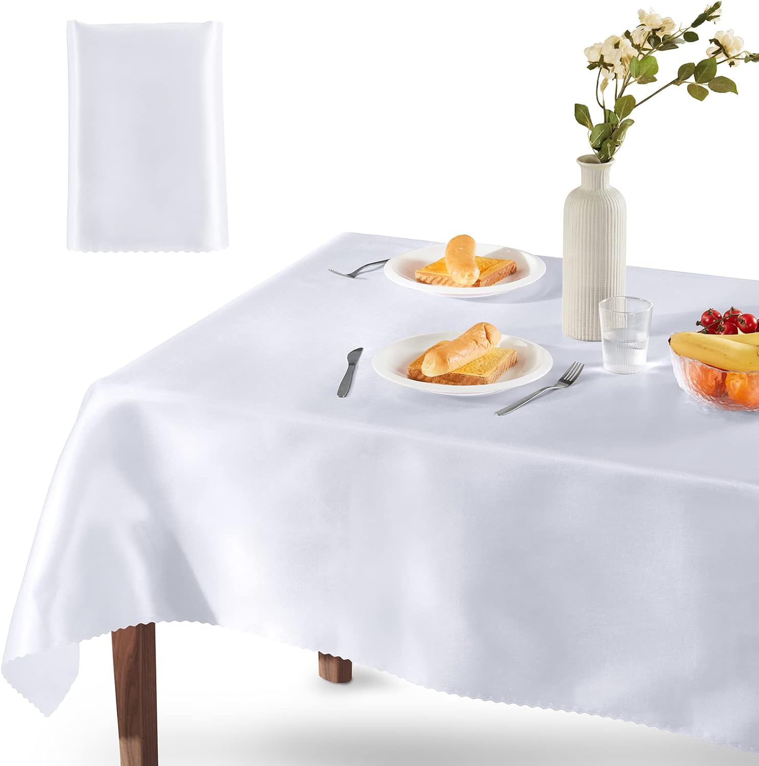 Amazon.com: Homiest 1 Pack 60 x 84 Inches Satin Tablecloth White Table ...