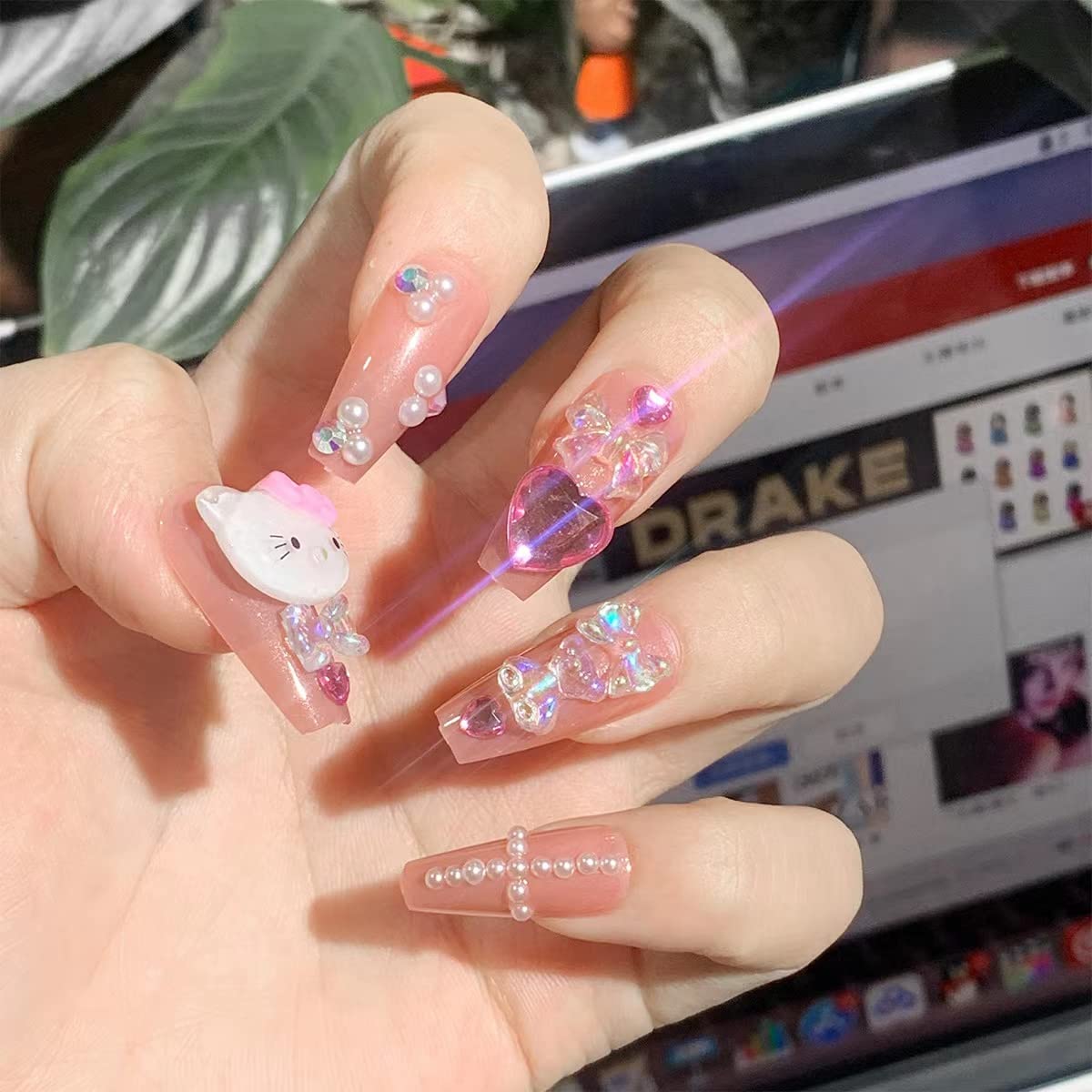 Hello Kitty Acrylic Nails With Bows
