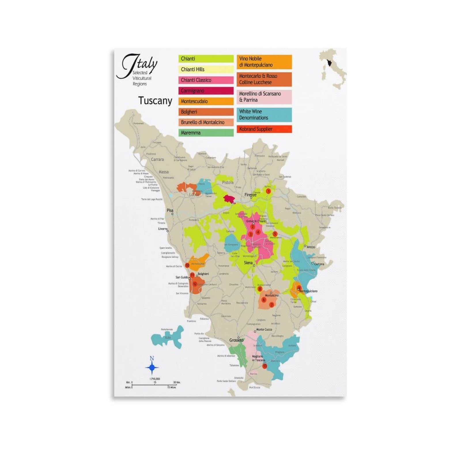 Amazon.com: Italy Tuscany Vineyard Wine Region Map Poster Decorative ...