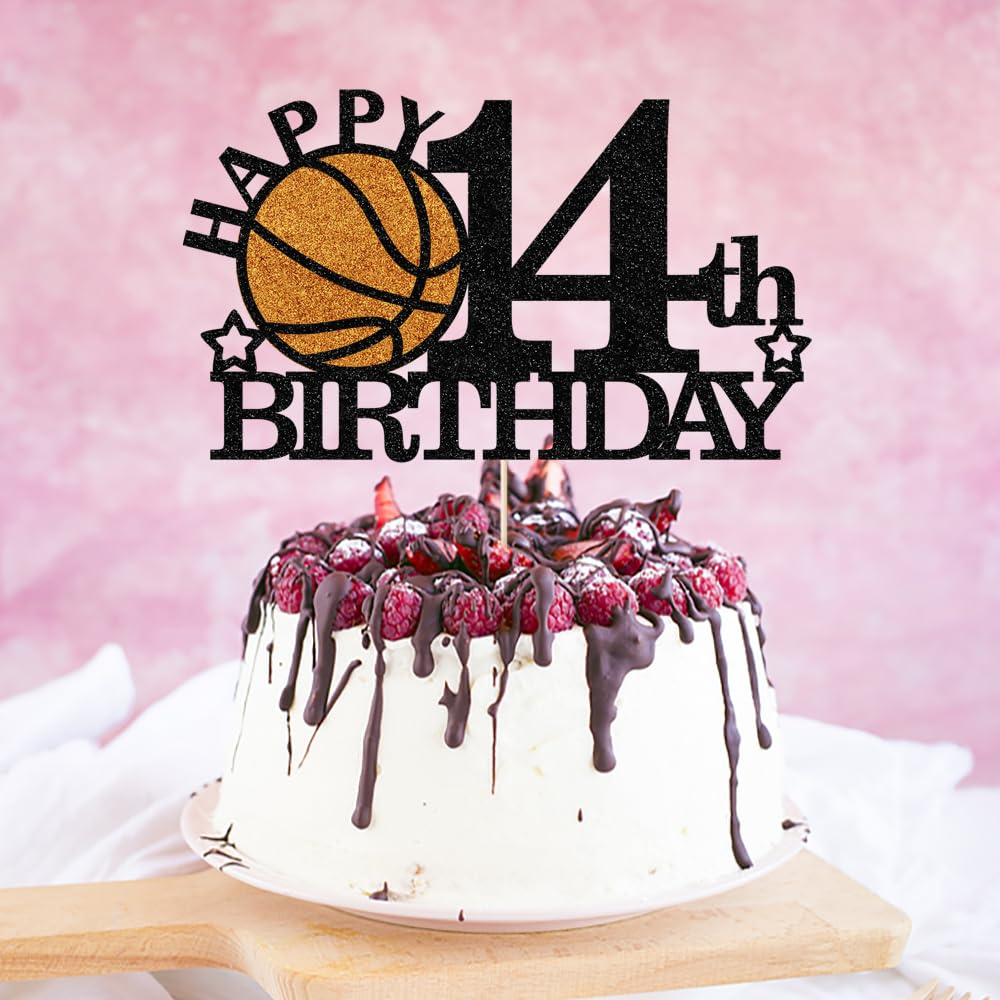 Snapklik.com : Basketball 14th Happy Birthday Cake Topper - Black ...