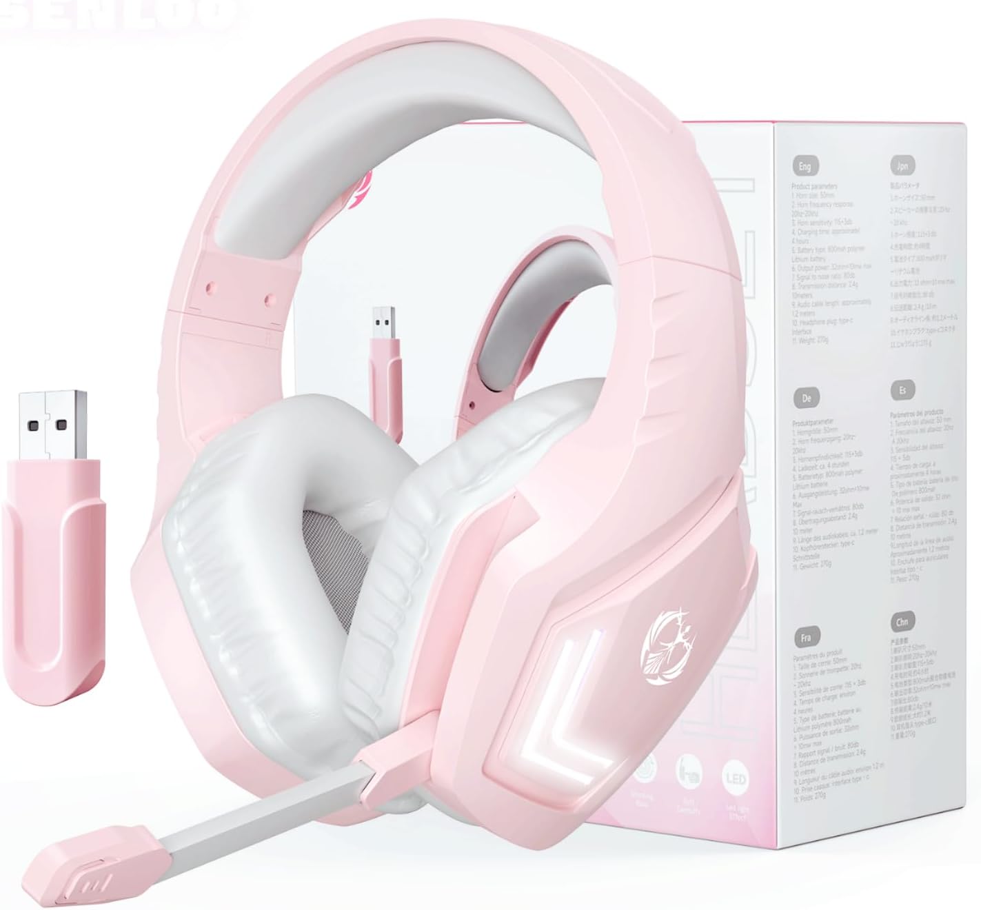 Amazon.com: SENLOO Pink Wireless Gaming Headset with Mic for PC ...
