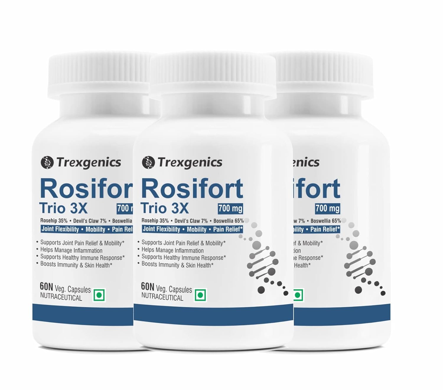 Trexgenics ROSIFORTE TRIO Rosehip, Boswellia, Devil's Claw 700 mg Joint ...