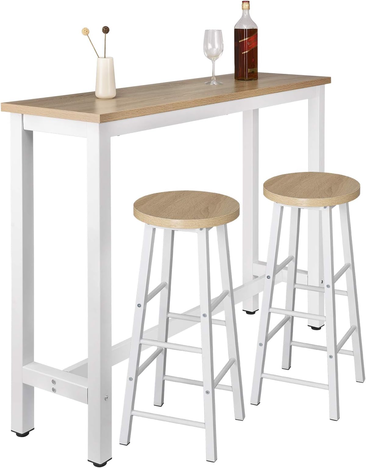 HOMCOM Ensemble Table de Bar bistrot + 2 tabourets avec Repose-Pieds ...