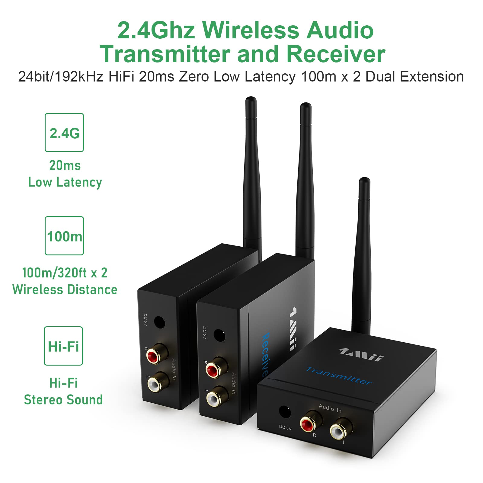 1Mii 3-in-1 2.4GHz Wireless Audio Transmitter and Receiver for TV, 20ms ...
