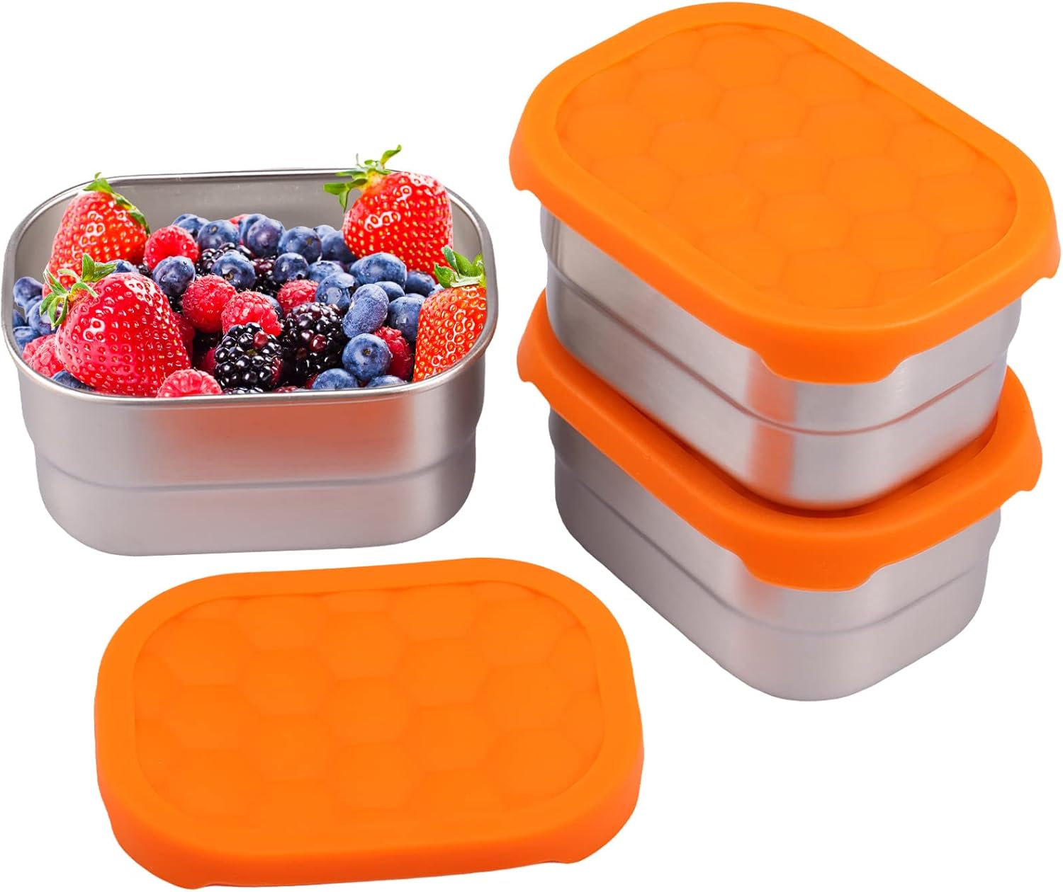 3Pcs Stainless Steel Snack Container with Silicone Lid，8oz Leakproof ...