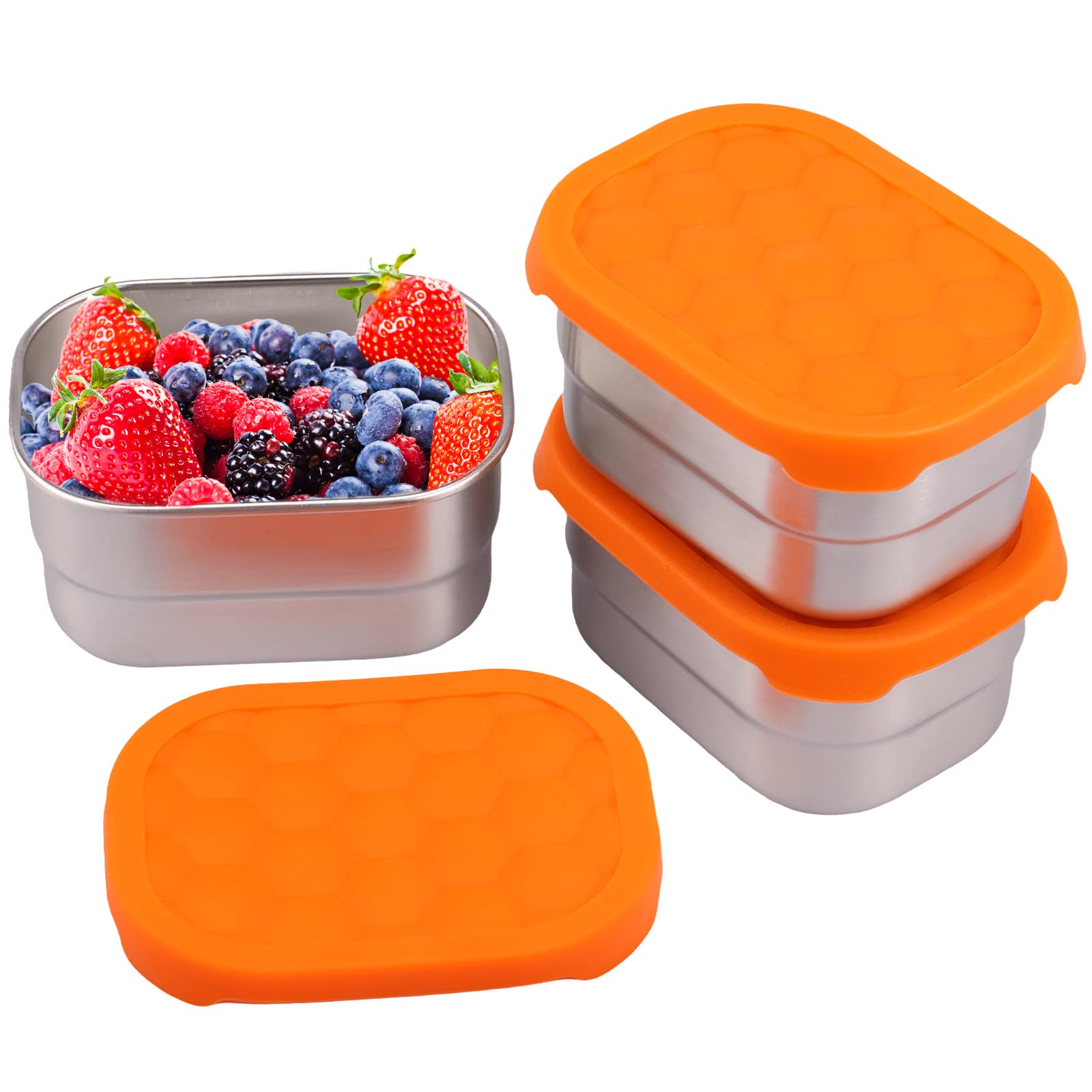 3Pcs Stainless Steel Snack Container with Silicone Lid，8oz Leakproof ...