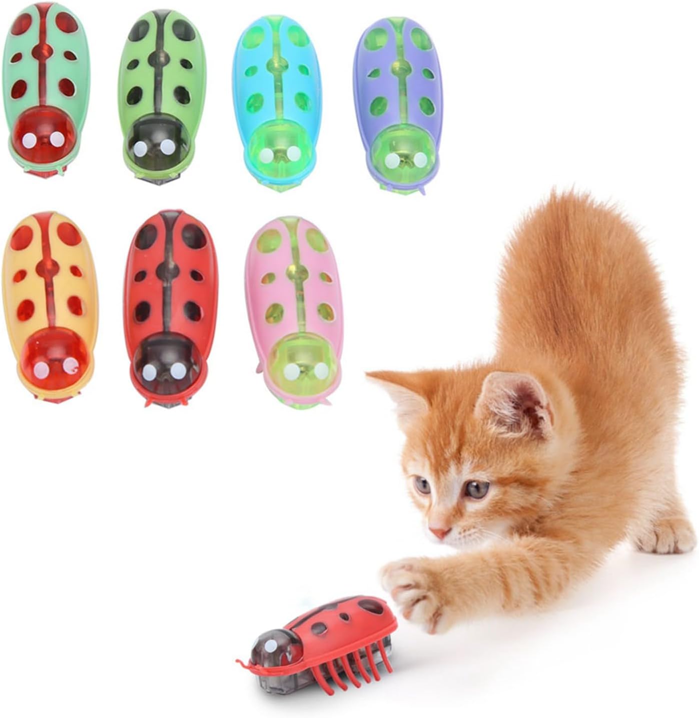 Amazon.com: 4Pcs Mini Beetle Interactive Cat Toy with Red LED Light ...