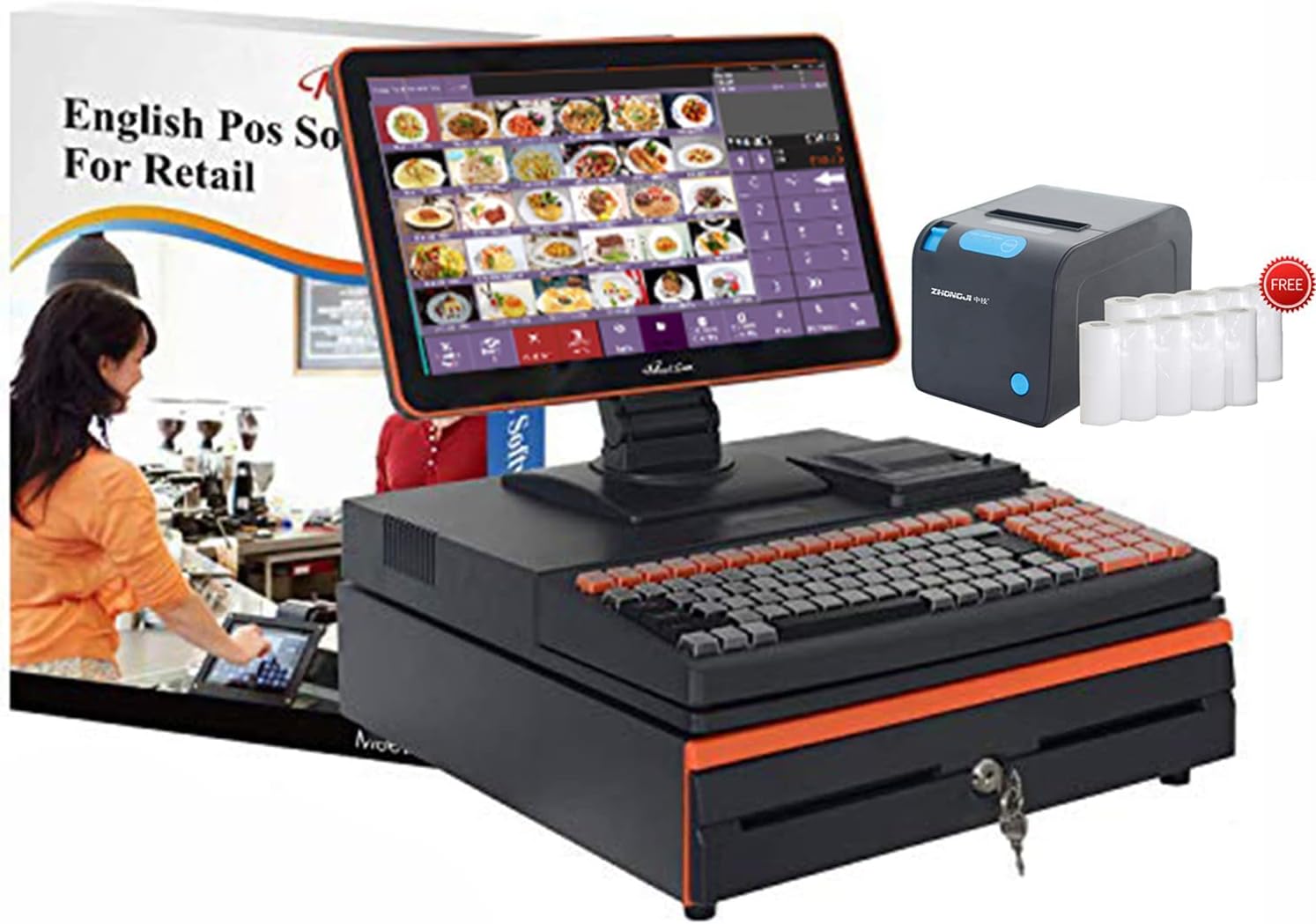 MEETSUN All in One POS System,Cash Register for Restaurant, Includes 15" Touch Screen,80MM ...