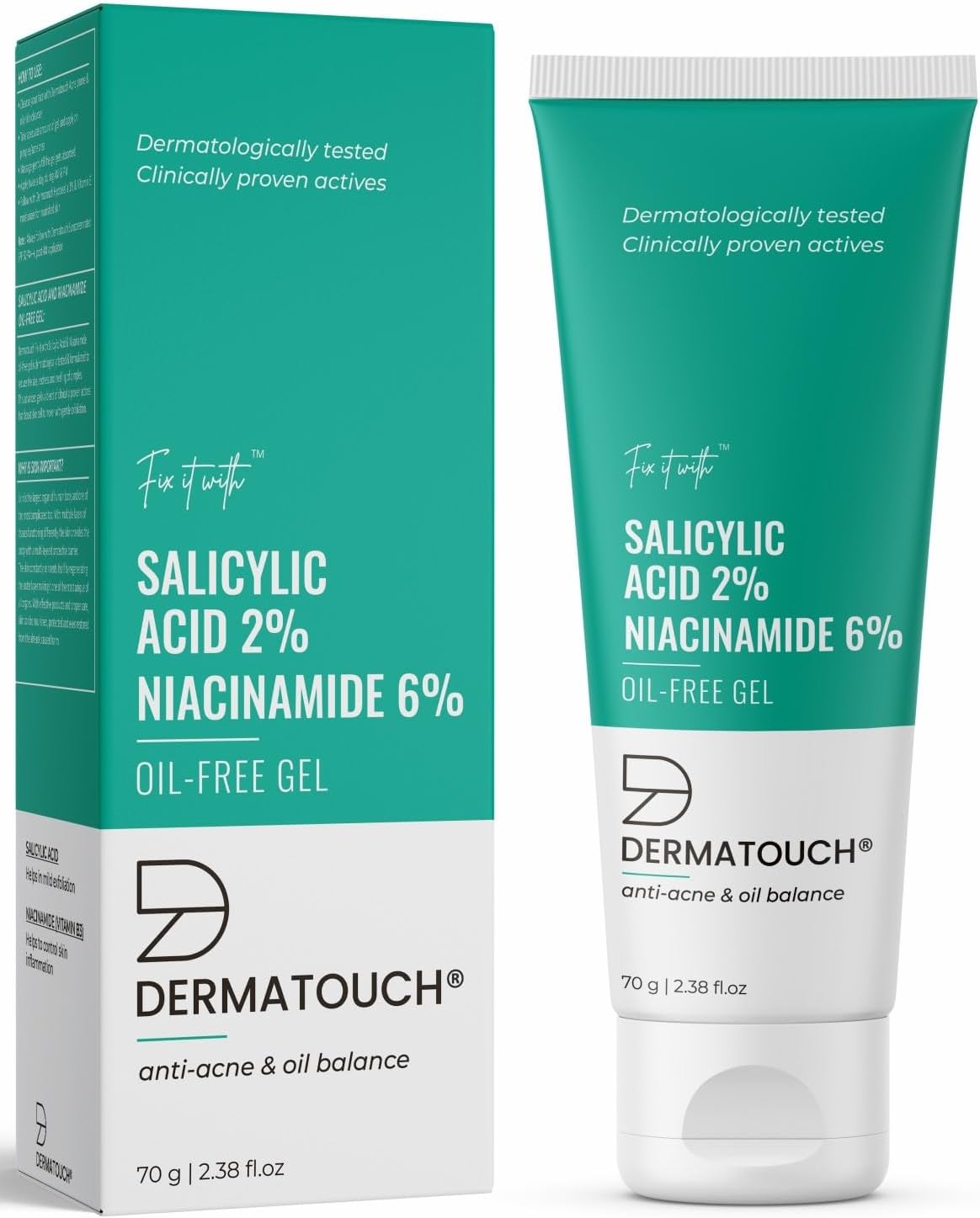 DERMATOUCH Salicylic Acid 2% Niacinamide 6% Anti-Acne Oil-Free Gel For ...