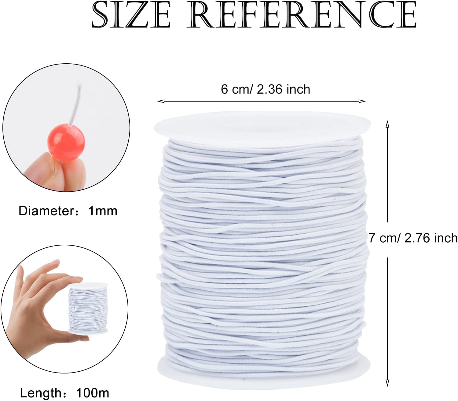 Elastic Cord, VABNEER 1mm x 100m Bracelet String Elastic String Beading ...