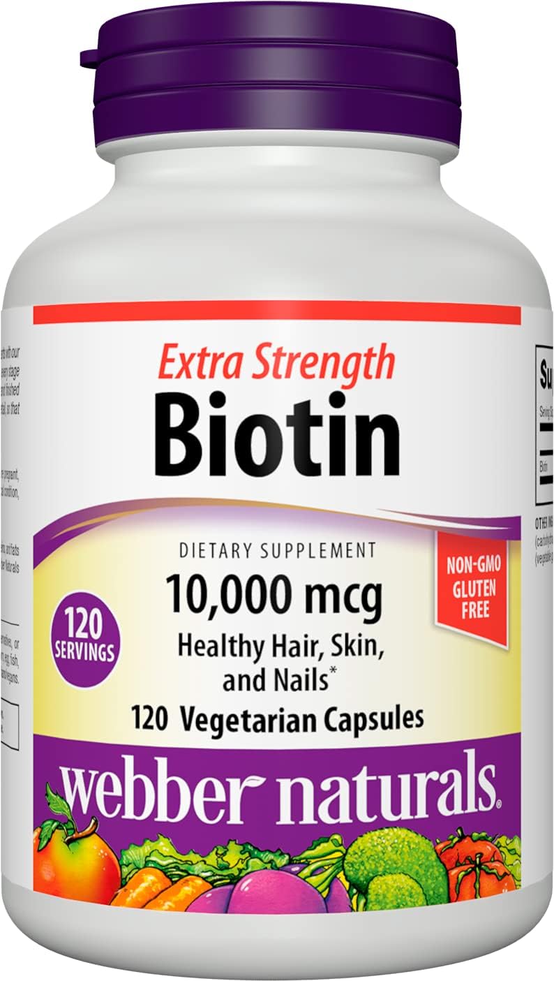 Amazon.com: Webber Naturals Biotin 10,000 mcg, Extra Strength, 120 ...