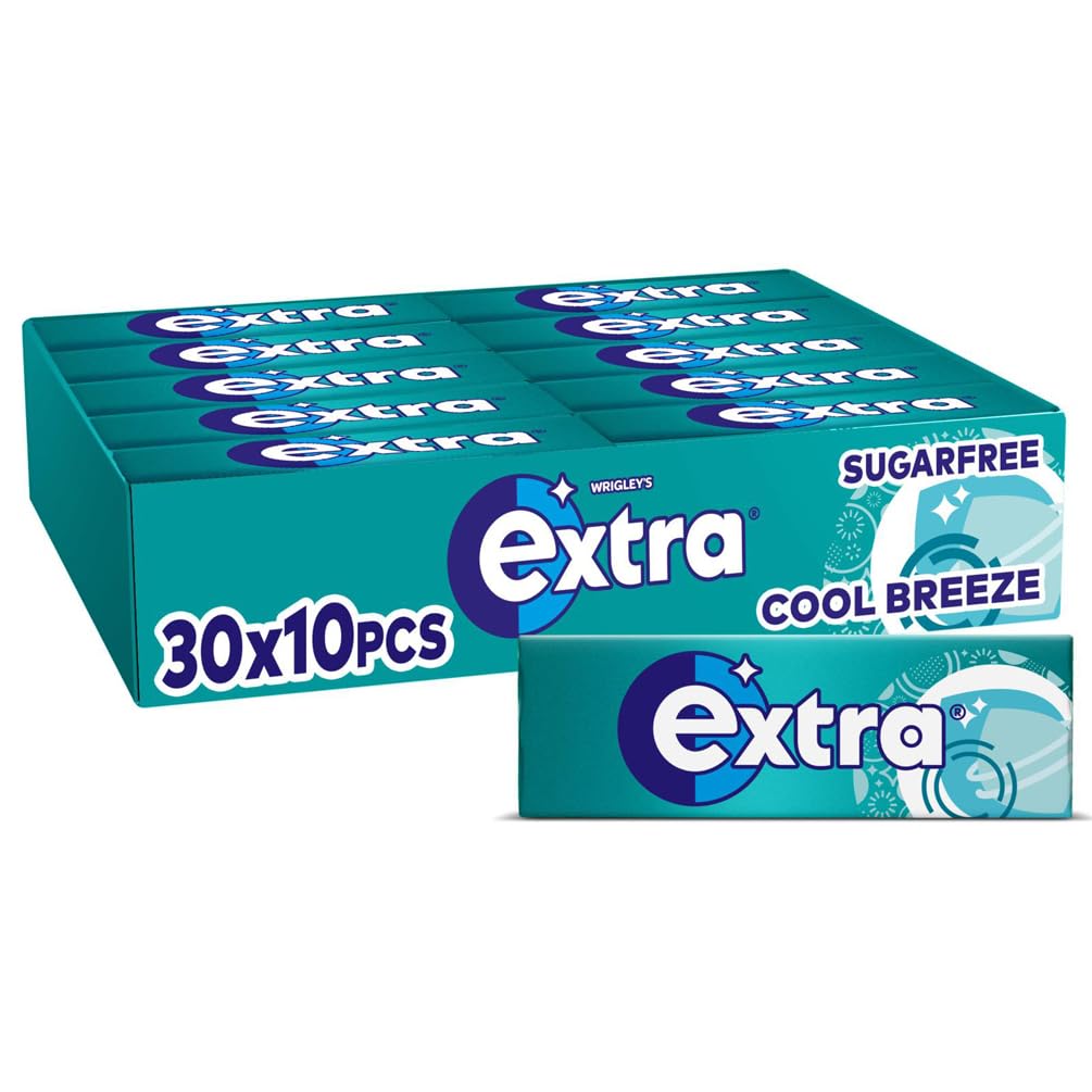 Wrigley's Extra Cool Breeze Chewing Gum, Mint Flavour, 30 Packs of 10 ...