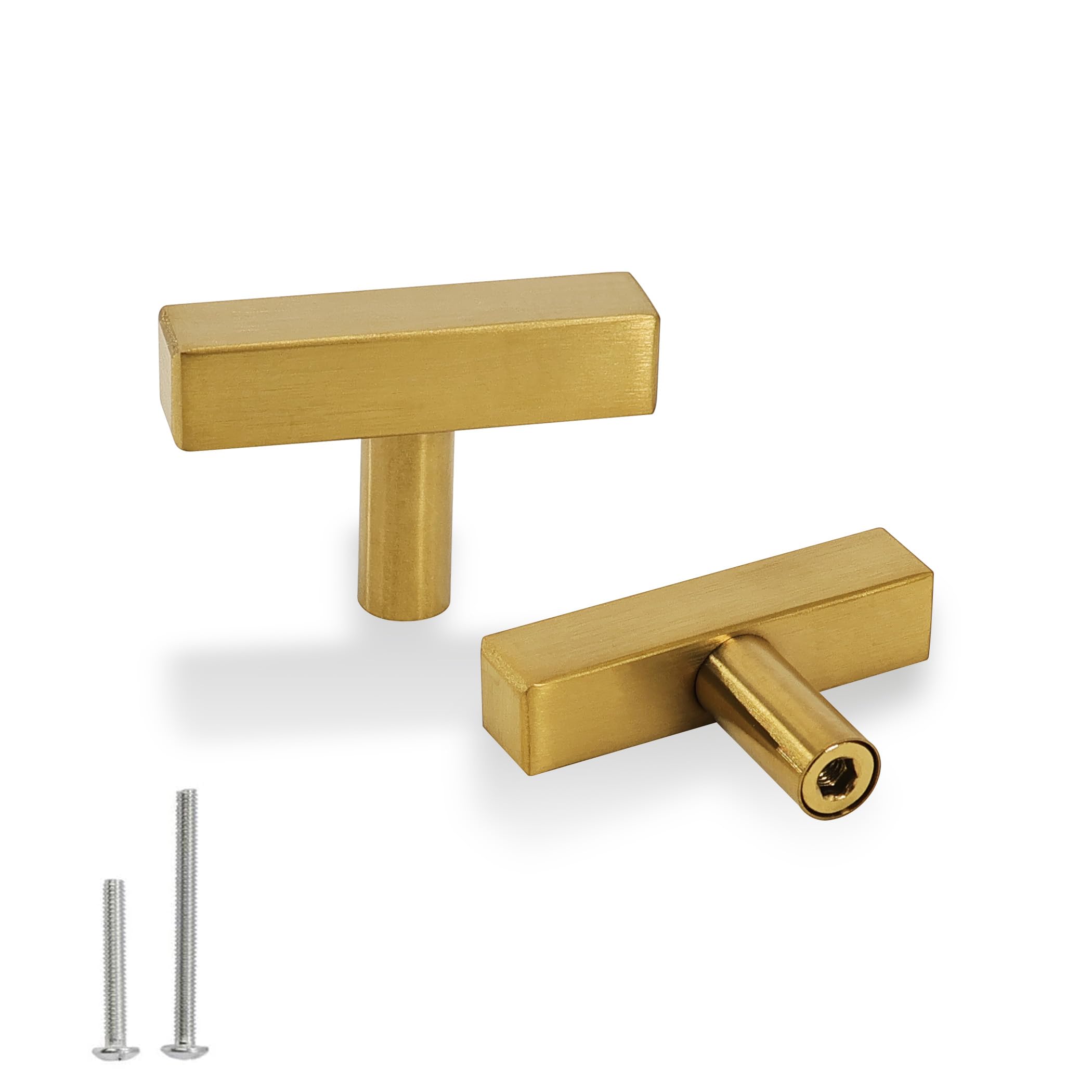 Redunest Cabinet Pulls Single Hole Cabinet Knobs, 2 Pack Square Gold T ...