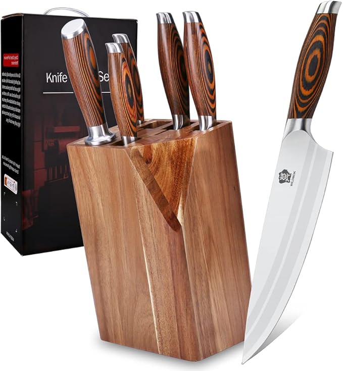 WILDMOK 7-teiliges Messerblock-Set, Kochmesser-Set aus deutschem Stahl ...