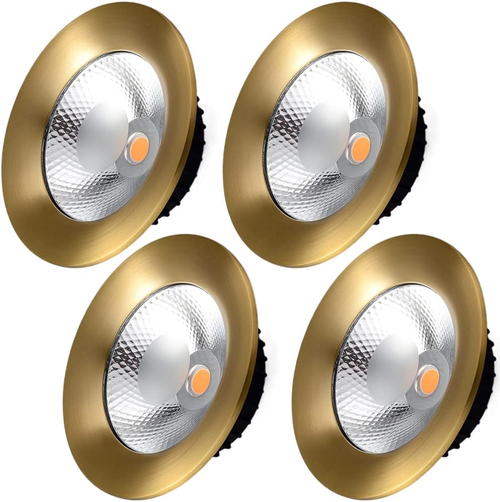 TPMAFF 4-Pack LED Recessed Ceiling Light,Luxury Brushed Brass Bezel COB ...
