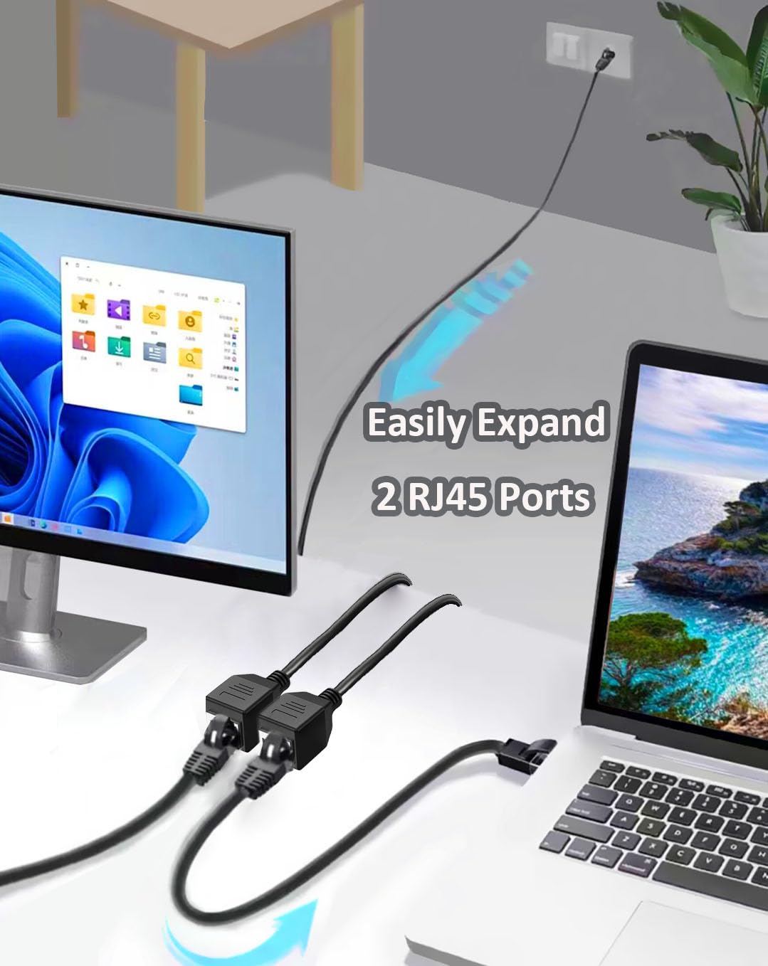 Snapklik.com : Ethernet Splitter 1 To 2 Adapter, RJ45 Connector Network ...