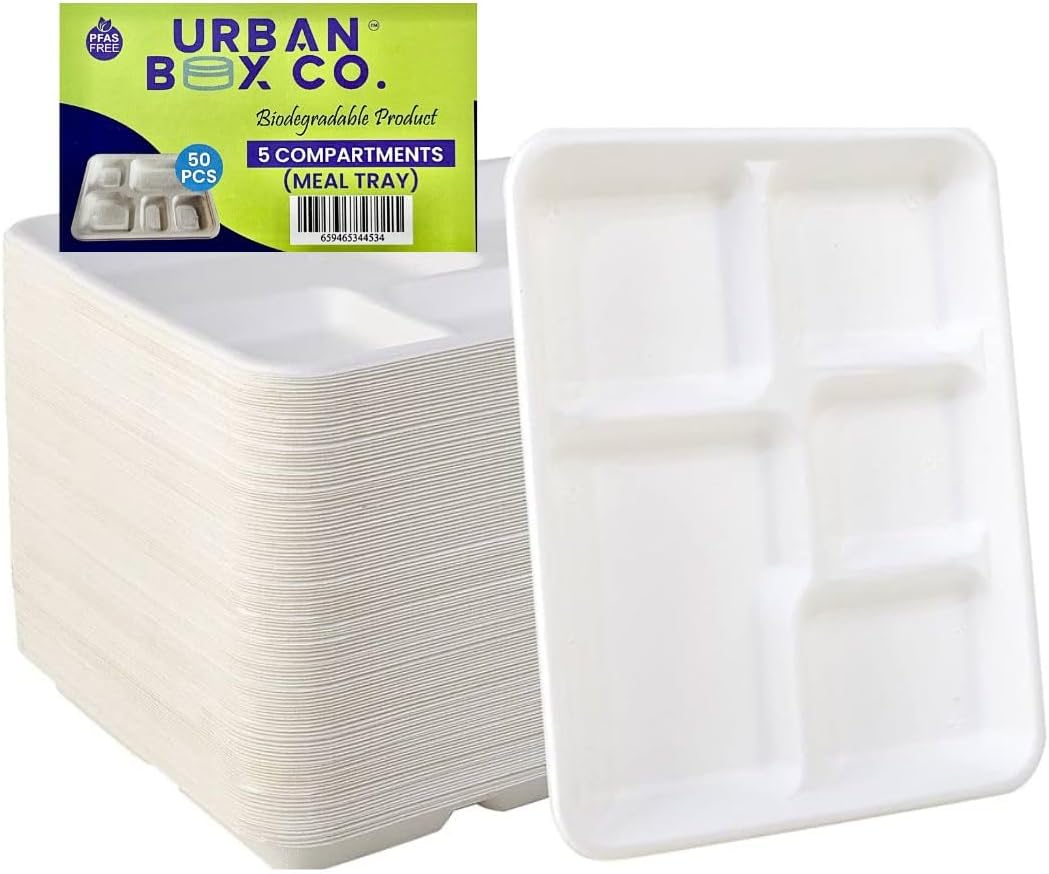 Amazon.com: [500 Pack] 5 Compartment Trays, 100% Compostable Paper ...